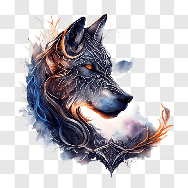 Download Abstract Wolf Head Art in Blue and Purple PNGs Online ...