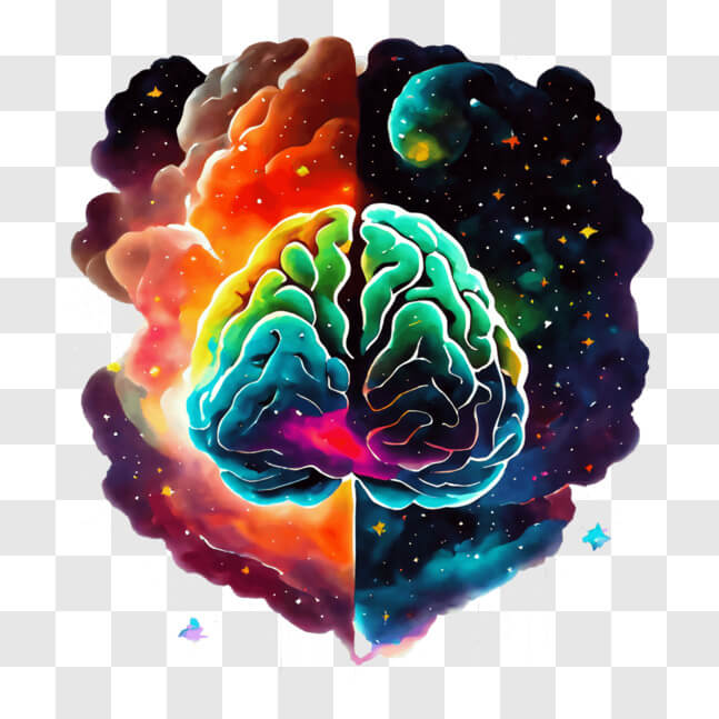 Download Colorful Brain Illustration with Stars and Planets Background ...