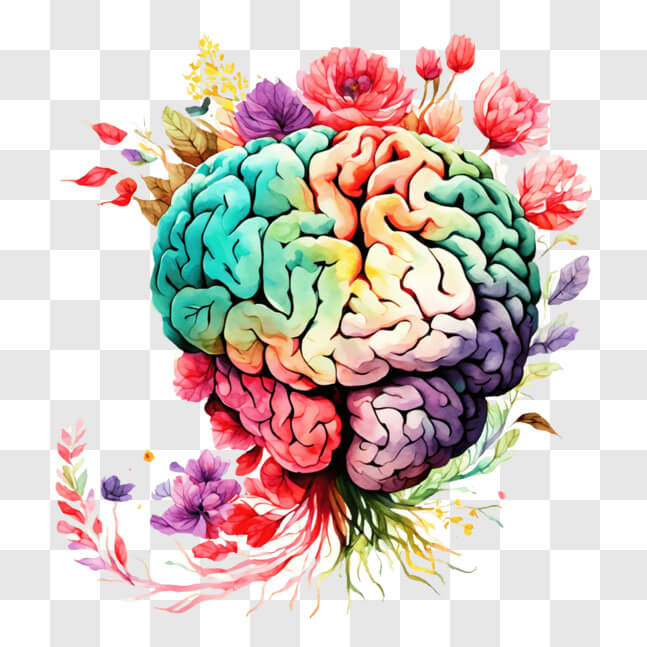 Download Colorful Brain with Flowers PNGs Online - Creative Fabrica