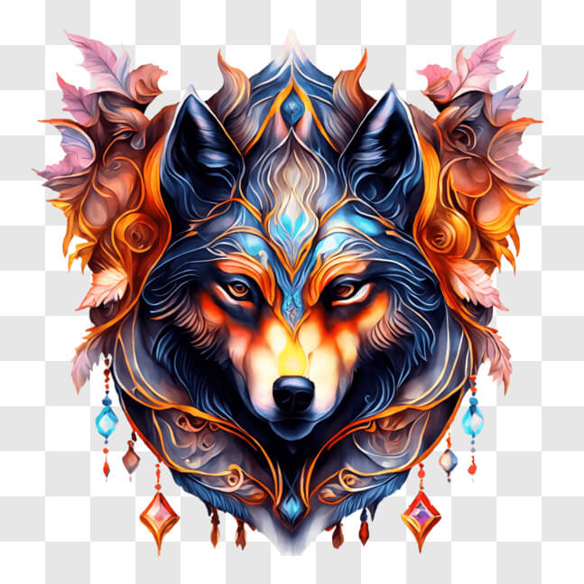 Download Abstract Wolf's Head Painting with Colorful Flowers and ...