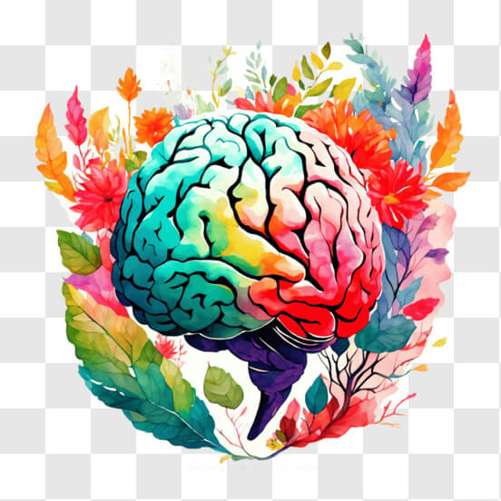 Download Vibrant Brain Art with Split Hemispheres and Colorful Flora ...