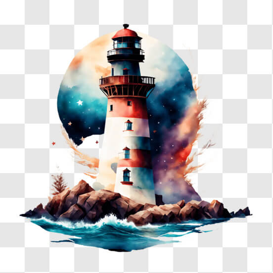 Download Lighthouse on an Island in the Middle of the Ocean with Birds ...