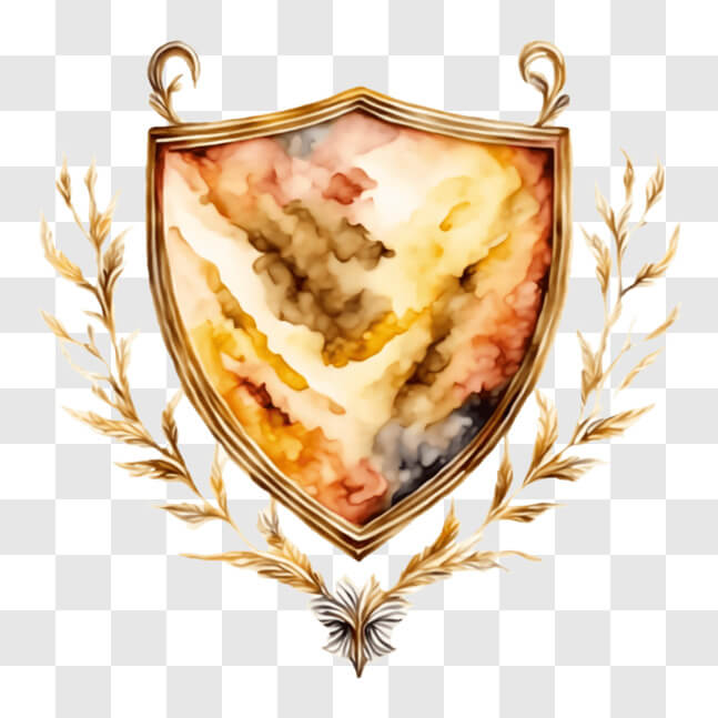 Download Watercolor Shield with Gold Laurel Leaves PNGs Online ...