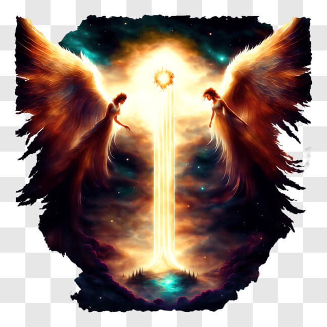 Download Angels in front of Glowing Cross PNGs Online - Creative Fabrica