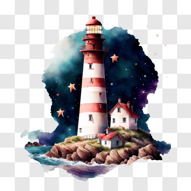 Download Lighthouse on Island with Starry Night Sky PNGs Online ...