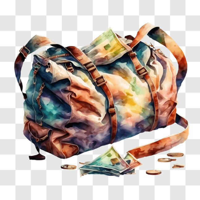 Download Colorful Duffel Bag Filled with Money and Coins PNGs Online ...