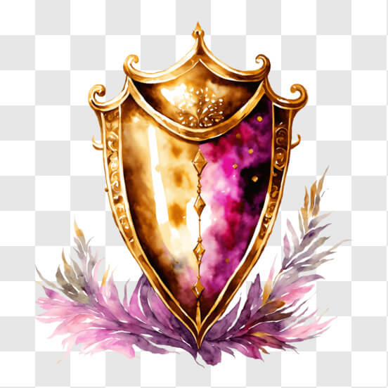 Download Watercolor Shield with Gold Laurel Leaves PNGs Online ...