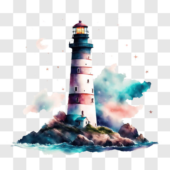 Download Lighthouse on Island with Clouds and Stars PNGs Online ...