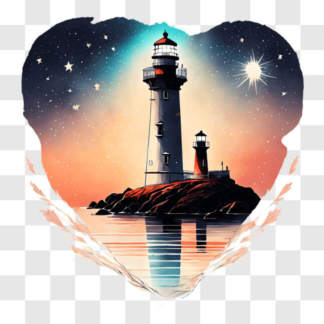 Download Heart-Shaped Lighthouse on Island with Starry Sky PNGs Online ...