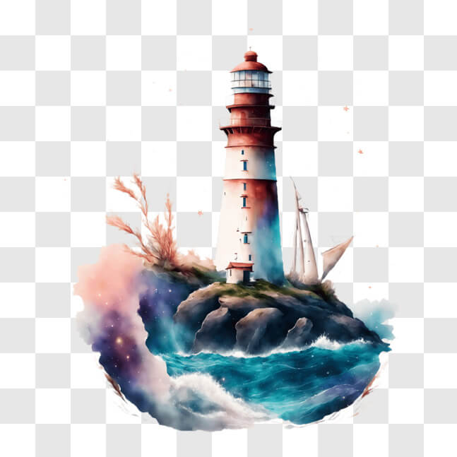 Download Lighthouse on an Island Surrounded by Ocean Waves PNGs Online ...