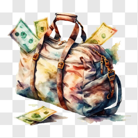 Download Colorful Duffel Bag Filled with Money for Travel Expenses PNGs ...