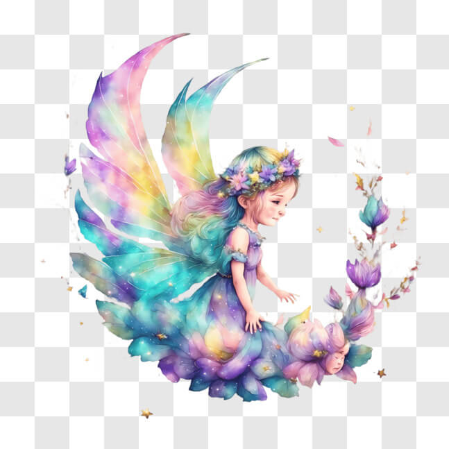 Download Fairy sitting on flowers and stars PNGs Online - Creative Fabrica