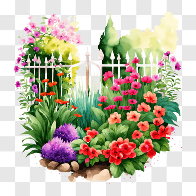 Download Colorful Flower Garden with White Fence PNGs Online - Creative ...