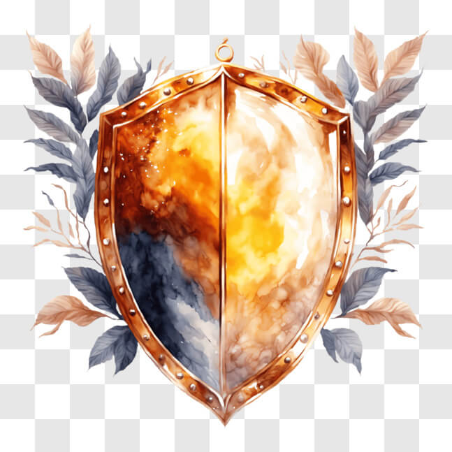 Download Colorful Watercolor Painting of Armored Shield with Leaves and ...
