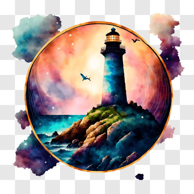 Download Lighthouse with Colorful Clouds and Birds PNGs Online ...