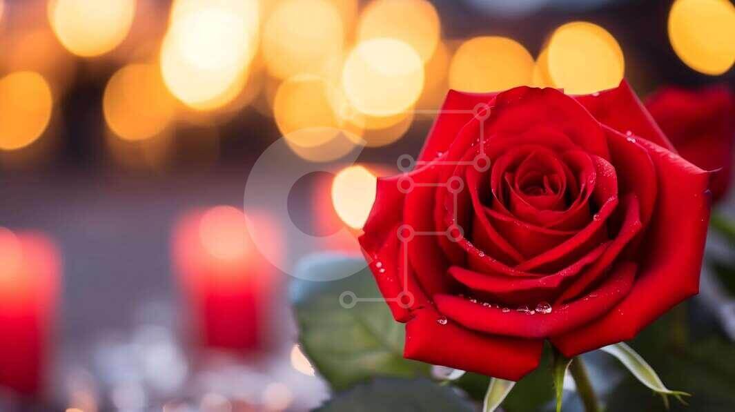 Elegant and Romantic Red Rose and Candles stock photo | Creative Fabrica