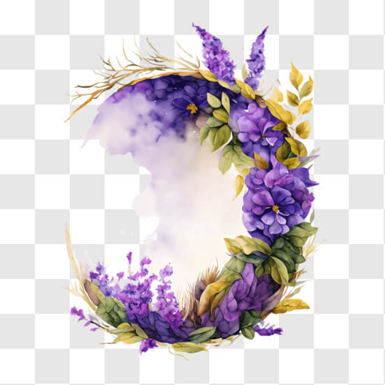 Download Circular Floral Arrangement of Purple Flowers and Butterflies ...