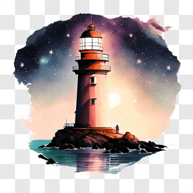 Download Red Lighthouse on Ocean with Stars in Background PNGs Online ...
