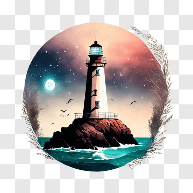 Download Lighthouse on Island in the Middle of the Ocean with Birds ...