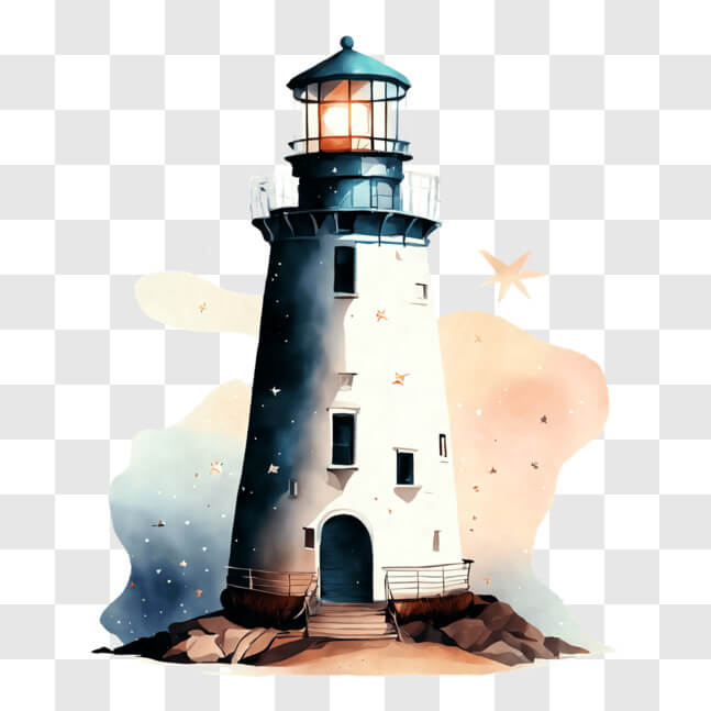 Download Lighthouse on Island with Stars in Sky PNGs Online - Creative ...