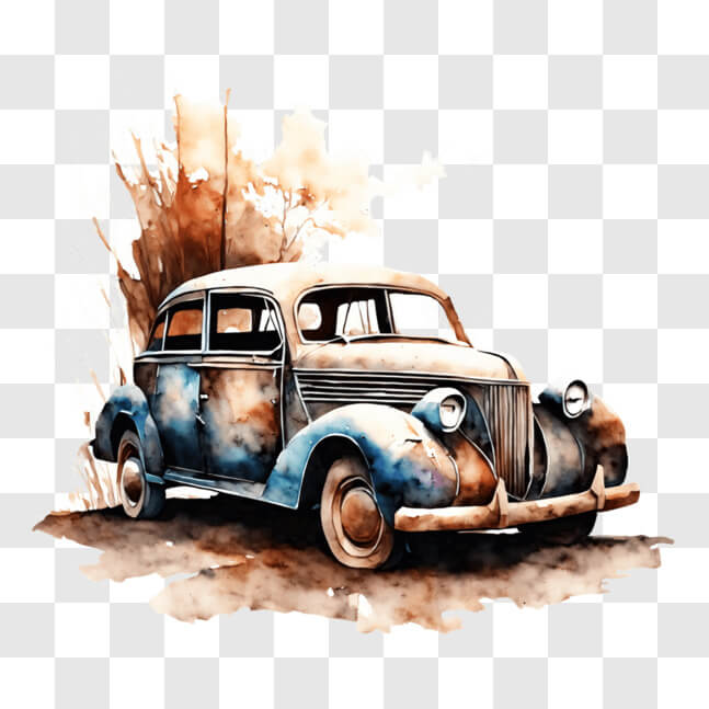 Download Distressed Old-Fashioned Car Watercolor Painting PNGs Online ...