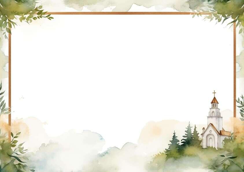Download Watercolor Frame with Church and Trees Backgrounds Online ...