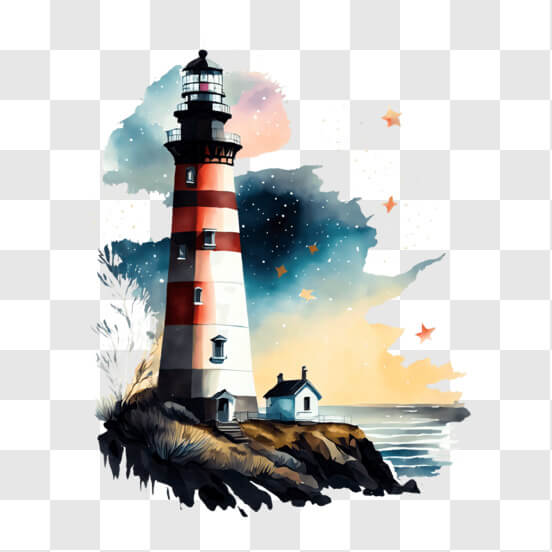 Download Lighthouse on an Island with Stars and Clouds in the Sky PNGs ...