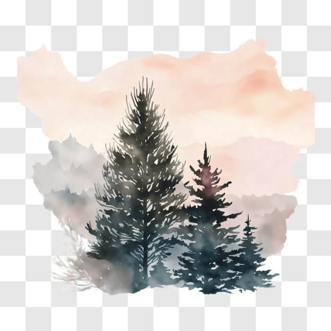 Download Watercolor Painting of Oregon State Map with Pine Trees PNGs ...