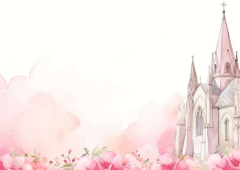 Download Watercolor Painting of Old Church with Pink Roses Backgrounds ...