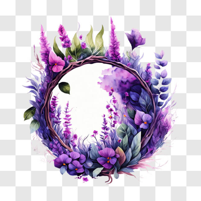 Scarica Cornice rotonda con fiori viola e farfalle PNGs Online ...