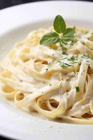 Italian Pasta Dish with Parmesan Cheese and Fresh Basil stock photo ...