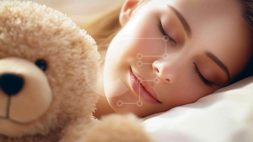 Peaceful Sleep with Teddy Bear stock photo | Creative Fabrica