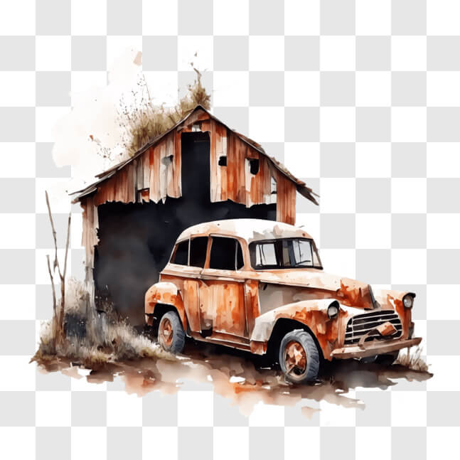 Download Vintage Rusty Car Parked in Front of a Barn PNGs Online ...