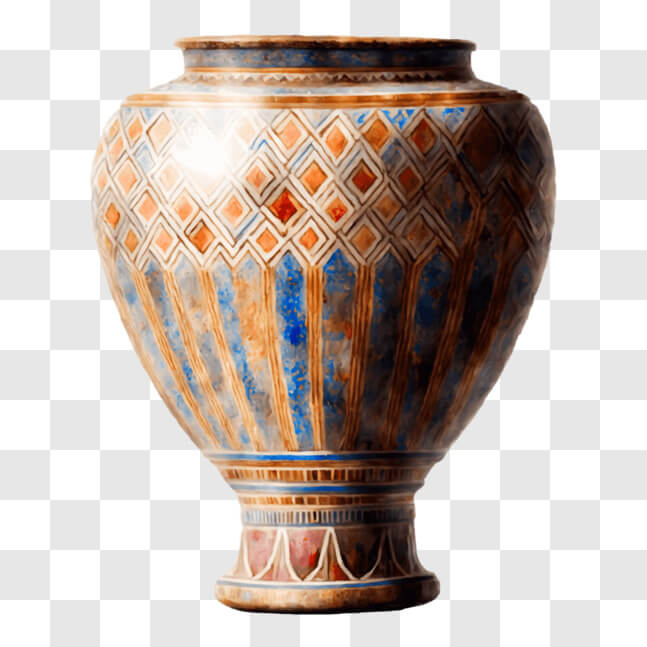 Download Antique Geometric Pattern Vase in Blue, Orange, and Brown PNG ...