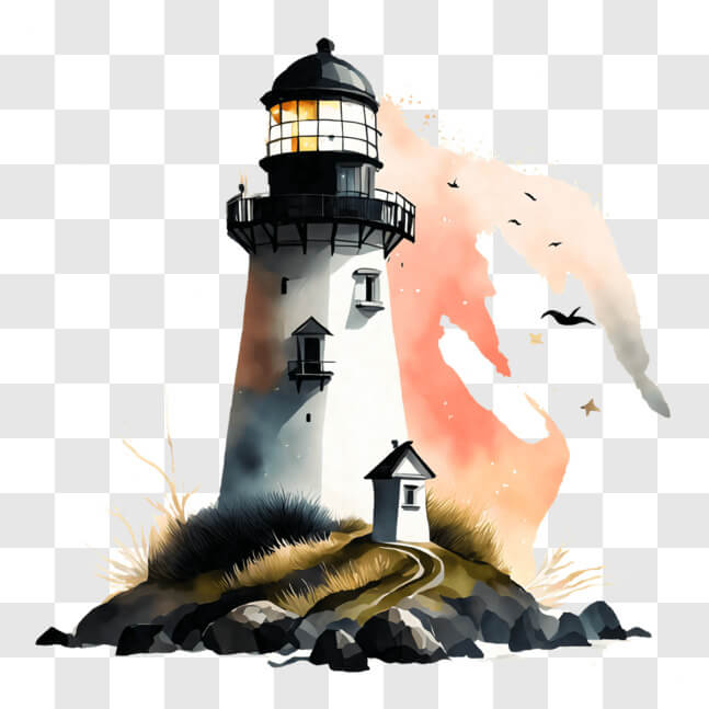Download Lighthouse on Island with Stars in the Night Sky PNGs Online ...