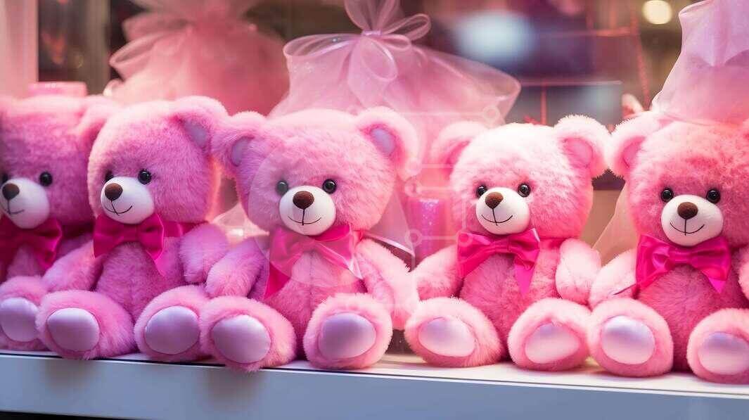 Adorable Pink Teddy Bears with Unique Styles stock photo | Creative Fabrica