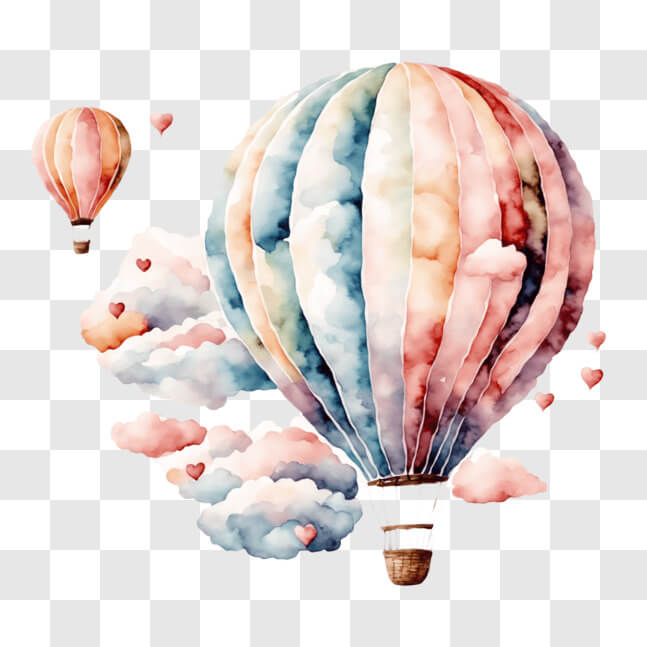 Download Watercolor Painting of Hot Air Balloons in the Clouds with ...
