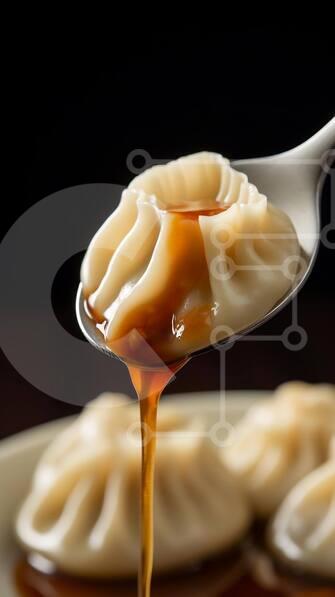 Spoonful of Traditional Chinese Dumplings with Caramel Sauce stock ...