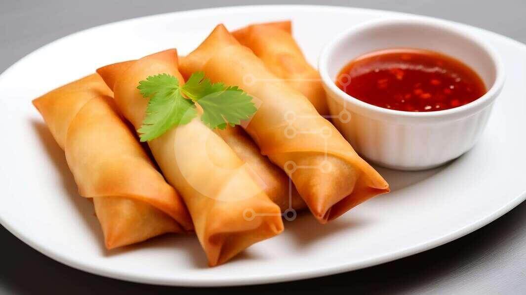 Authentic Asian Spring Rolls with Fresh Dipping Sauce stock photo ...