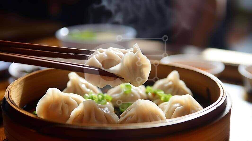 Delicious Dumplings with Assorted Condiments stock photo | Creative Fabrica