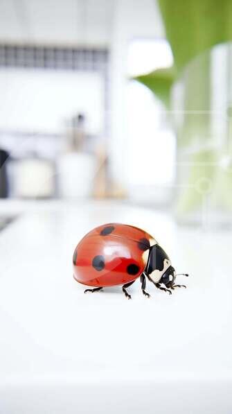 Vibrant Ladybug in an Office or Kitchen Setting stock photo | Creative ...