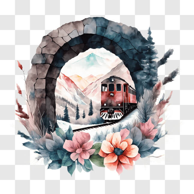 Download Train Traveling Through Archway with Flowers and Mountains ...