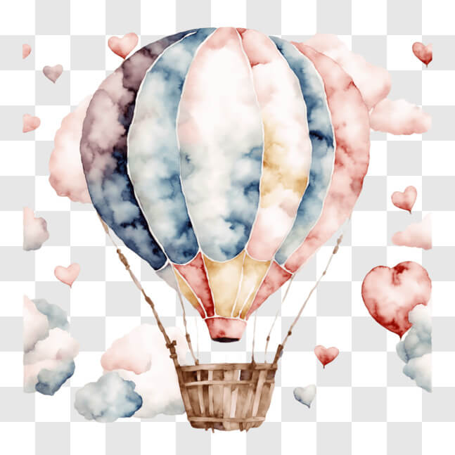 Download Colorful hot air balloon with hearts in the sky PNGs Online ...