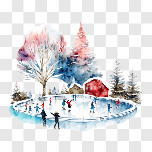 Download People Skating on Ice Rink in Snowy Countryside PNGs Online ...