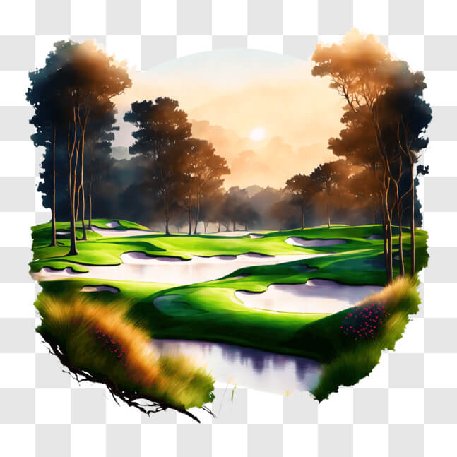 Download Tranquil Golf Course Landscape PNG Online - Creative Fabrica
