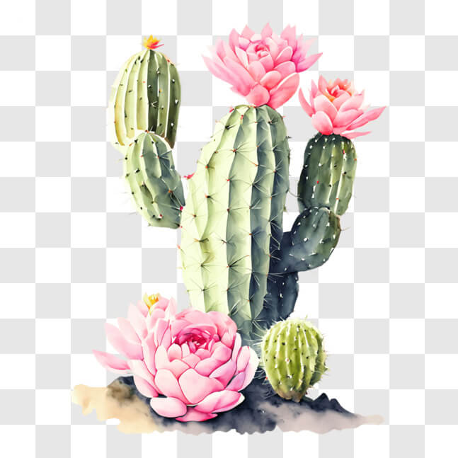 Download Watercolor Painting of Blooming Cactus Plants PNGs Online ...