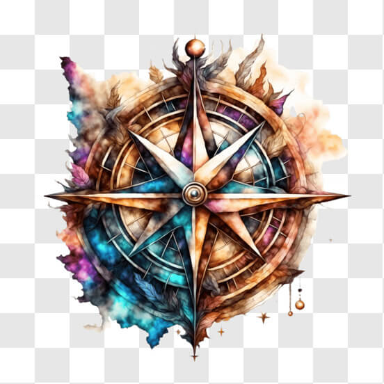 Download Colorful Compass with Stars and Planets PNG Online - Creative ...