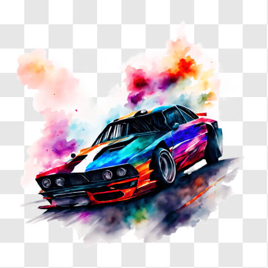 Download Abstract Race Car Painting in Colorful Smoky Clouds PNGs ...