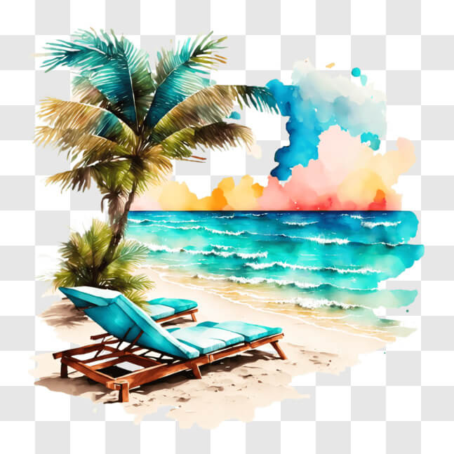 Download Beach Lounge Chairs with Palm Trees and Ocean View PNGs Online ...