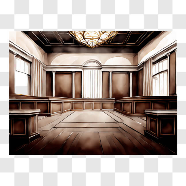 Download Empty Courtroom Illustration with Wooden Benches and Ceiling ...